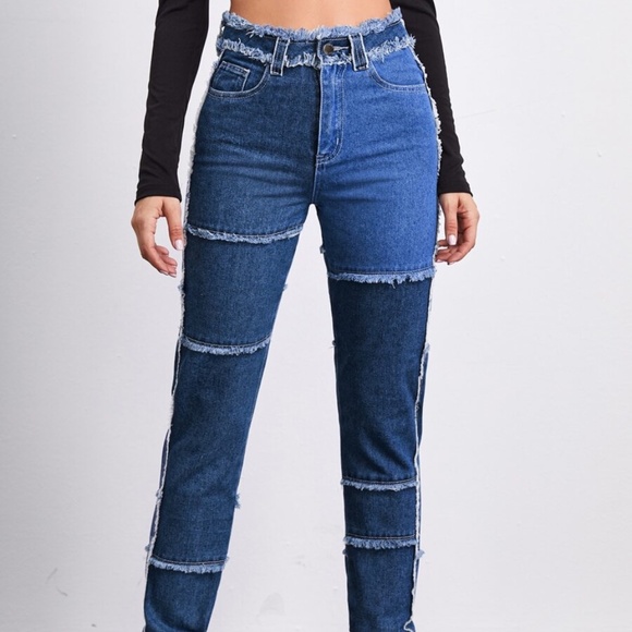 SHEIN | Jeans | Cut And Sew Frayed Trim Jeans | Poshmark